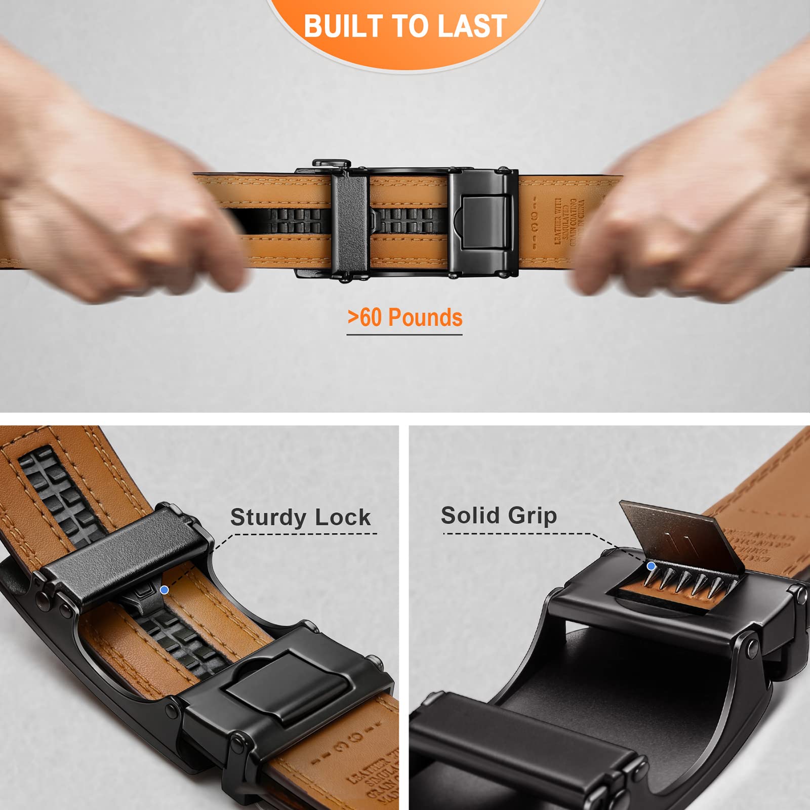 BULLIANT Men's Belt,Brand Ratchet Belt Of Genuine Leather For Gift Men Dress,Size Customized(Black,32"-38" Waist Adjustable)