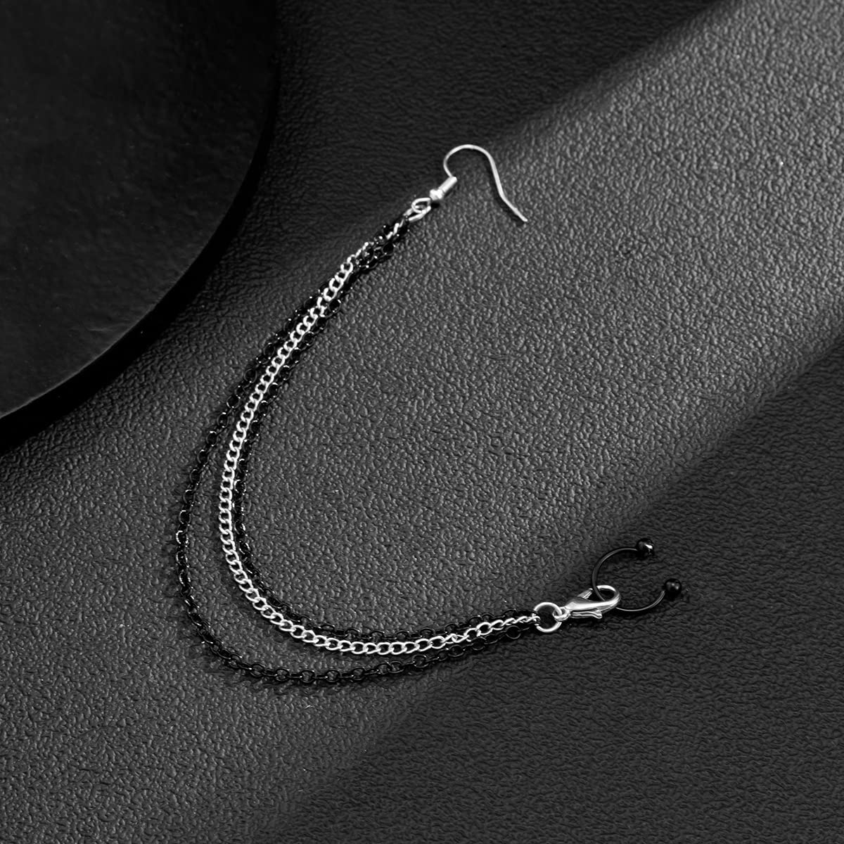 Kenjudess Gothic Black Chain Tassel Nose Ring Nose to Ear Hook Pierced Septum Hoop Ring Punk Hip Hop Party Nose Accessories for Women and Girls