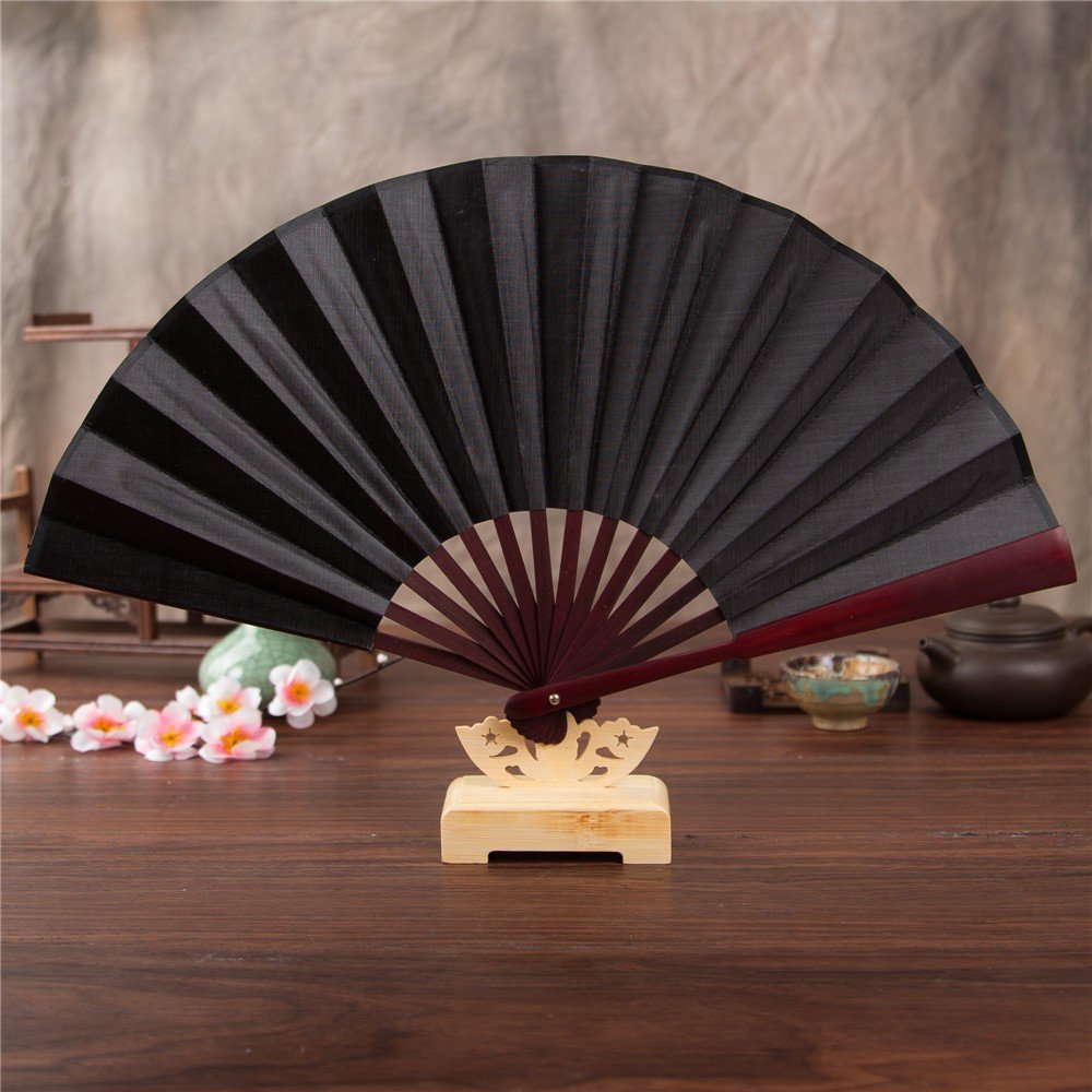 Unisex Silk Lace Wedding Party Fan Hand Held Chinese Dancing Floral Fan Folding Accessory Bra for Backless Dress Black