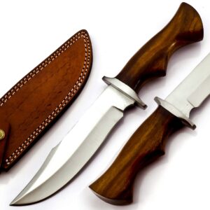 nooraki - 12" premium handmade 440c stainless steel bowie knife with leather sheath razor sharp, multipurpose knife with rose wood handle for everyday carry, camping, hunting