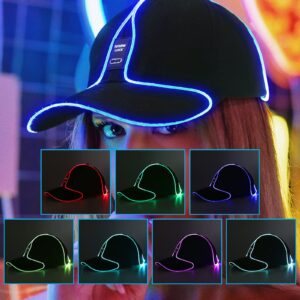 SAFEBAO Led Hat Led Baseball Cap for Adults with 7 Luminous Colors 4 Glowing Modes Rave Hat for Bar Club,Glowing Party,Christmas Halloween(Black)