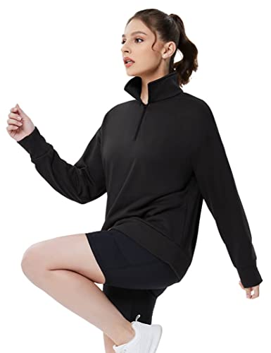 KOJOOIN Womens Long Sleeves 1/4 Zip Pullover Golf Polo Shirts Sports Athletic Shirts(Black L)