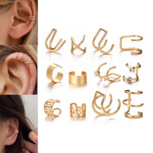 35 PCS Gold Silver Adjustable Ear Cuffs Earrings for Women Non-Piercing Cartilage Clip on Earrings Wrap Ear Jewelry Set,Punk Snake Butterfly Claw Stud Earrings Gift (Gold)