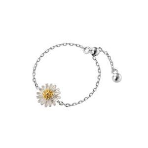 funychen sterling silver rings for women, 925 adjustable tassel chain dangle charm fashion forefinger ring cute daisy ring fashion jewelry birthday gifts for her (daisy)