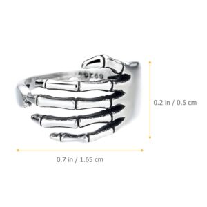 Generic Stainless Steel Skull Rings Men Women Vintage Gothic Ring Biker Punk Rocker Skelton Hand Wrap Band Ring Skull Hand Open Band Ring Adjustable Skull Ring Xmas Birthday Party 1.65x1.5CM