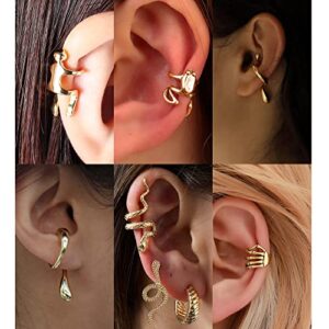 35 PCS Gold Silver Adjustable Ear Cuffs Earrings for Women Non-Piercing Cartilage Clip on Earrings Wrap Ear Jewelry Set,Punk Snake Butterfly Claw Stud Earrings Gift (Gold)