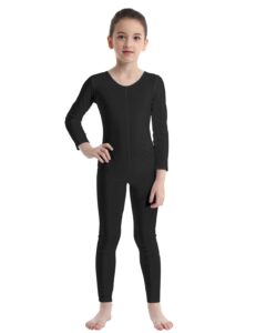 moily big girls long sleeve full length unitard gymnastics/dance/sports bodysuit jumpsuit leotard black 12-14