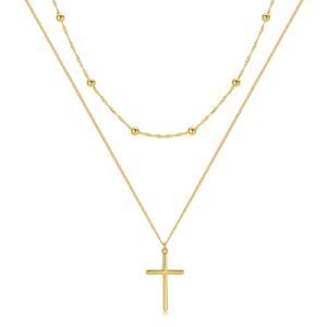 kismiurra layered gold necklaces for women 18k plated cross pendant dainty layering choker cross necklace for women teen girls jewelry