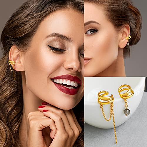 35 PCS Gold Silver Adjustable Ear Cuffs Earrings for Women Non-Piercing Cartilage Clip on Earrings Wrap Ear Jewelry Set,Punk Snake Butterfly Claw Stud Earrings Gift (Gold)