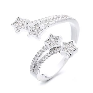 cz stars rings cute dainty statement for women sterling silver plated layered cubic zirconia adjustable open stacking extendable knuckle middle finger ring fashion gifts for best friends birthday christmas (silver)