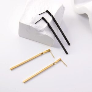 MUYAN Black Long Metal Bar Dangle Drop Earrings for Women Minimalist Vertical Bar Earrings Geometric Jewelry