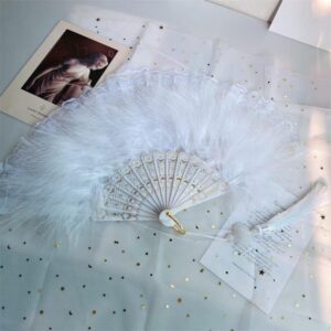 Classical Feather Folding Fan with Pendant Sweet Girly Dark Gothic Court Dance Photography Props Fan Wedding Decoration