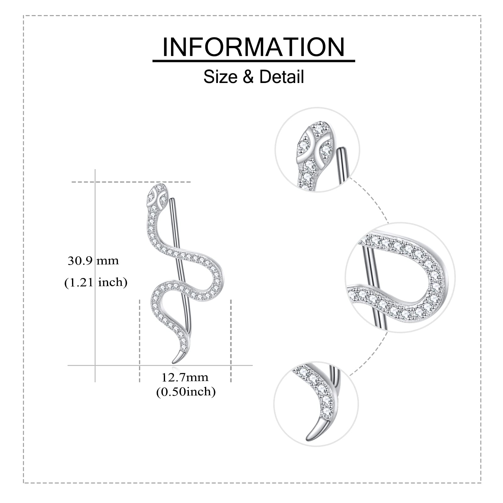 Snake Earrings 925 Sterling Silver Ear Crawler Climber Cuffs Earrings JewelryJewelry for Women