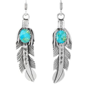 feathers turquoise earrings 925 sterling silver & genuine turquoise (turquoise)