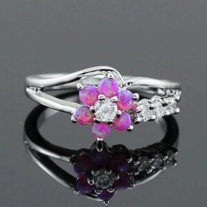 exquisite floral opal ring for womens pink/white zircon jewelry rings vintage ladies copper ring engagement ring, 6