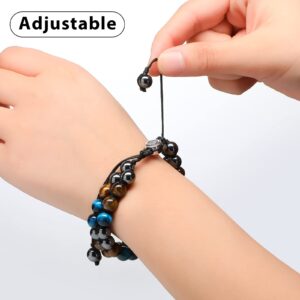 Nosiny 3 Pcs Bracelet Lava Rock Bead Bracelets 8 mm Tiger Eye Bracelet Men Hematite Obsidian Bracelet Adjustable Bracelet Gift for Men Women