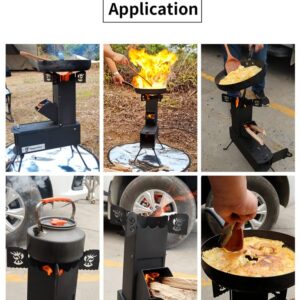 BiggerFire Rocket Stove Portable Folding Wood Burning Camping Stove for Outdoor Cooking, Picnic, BBQ, Hunting, Fishing, Cast Steel Pocket Rocket Stove with Carrying Bag