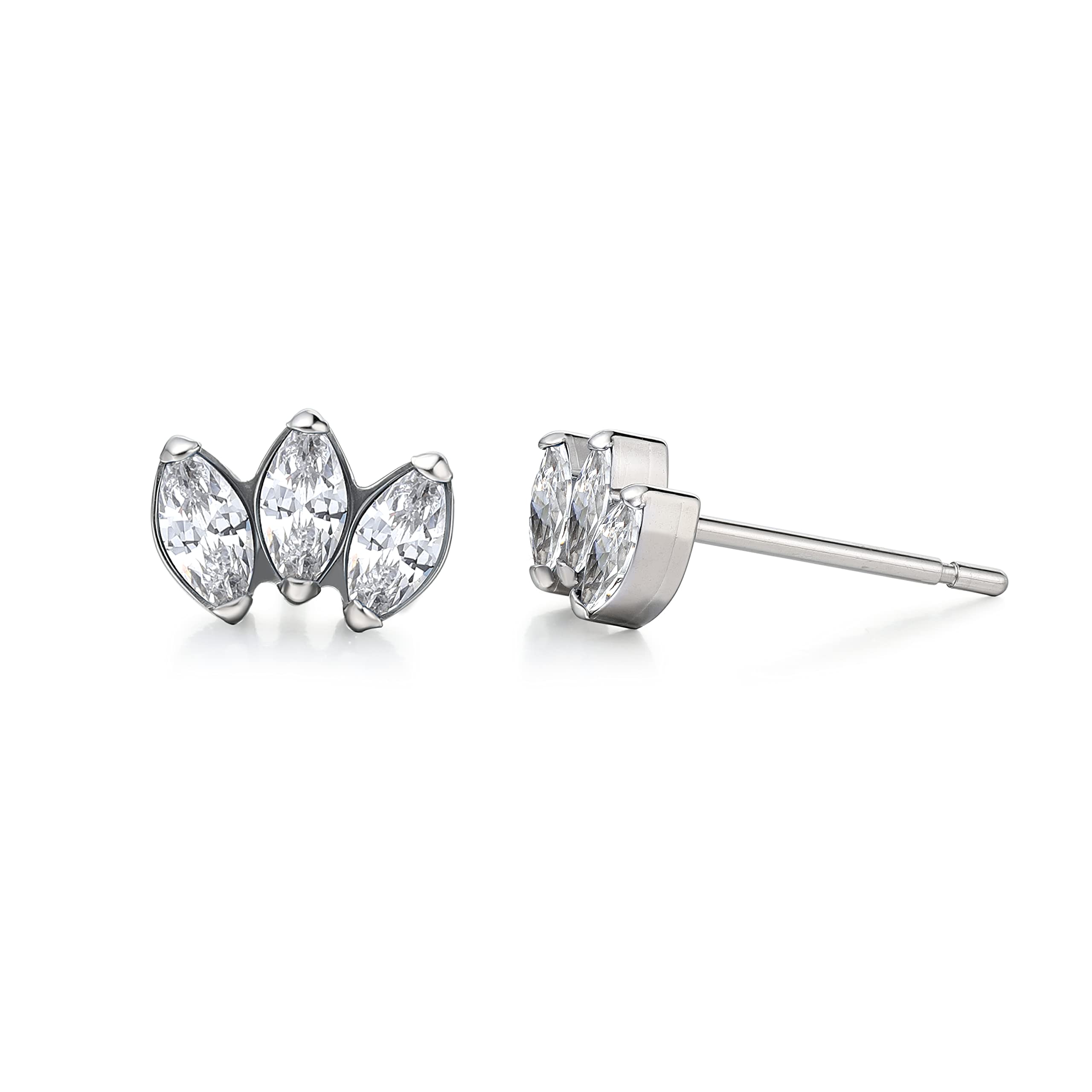 Limerencia Hypoallergenic G23 Pure Titanium Earrings | Crown Cubic Zirconia | F136 Implant Grade Piercing Studs| Suitable for Sensitive Ears Delicate Jewelry (White)