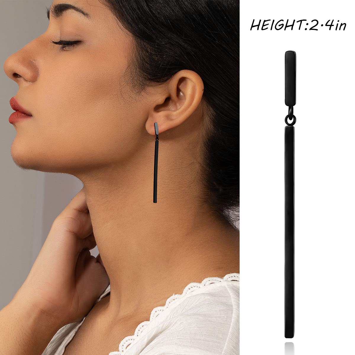 MUYAN Black Long Metal Bar Dangle Drop Earrings for Women Minimalist Vertical Bar Earrings Geometric Jewelry