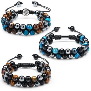 nosiny 3 pcs bracelet lava rock bead bracelets 8 mm tiger eye bracelet men hematite obsidian bracelet adjustable bracelet gift for men women