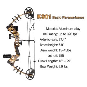 WUXLISTY Youth Compound Bow Set 15-45 Lbs for Teens and Beginner, Package with Archery Hunting Equipment, 5 Pin Sight, Max Speed 320fps, Adjustable, Right Hand, Snake Camo