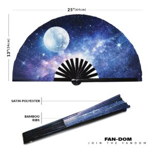 Moon hand fan foldable bamboo circuit rave hand fans Full Moon Phases Trippy Galaxy Fan outfit party gear gifts music festival rave accessories (Style 1)