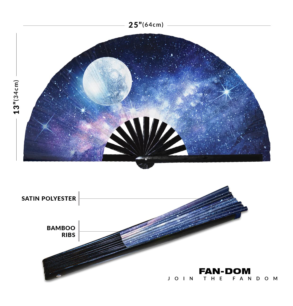 Moon hand fan foldable bamboo circuit rave hand fans Full Moon Phases Trippy Galaxy Fan outfit party gear gifts music festival rave accessories (Style 1)