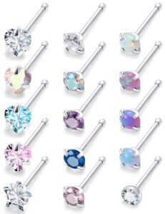 lsnevsie nose rings studs for women 20g 316l surgical stainless steel straight silver opal hypoallergenic star heart nose nostril stud ring pin bone body piercing jewelry for men diamond cz 2mm 3mm