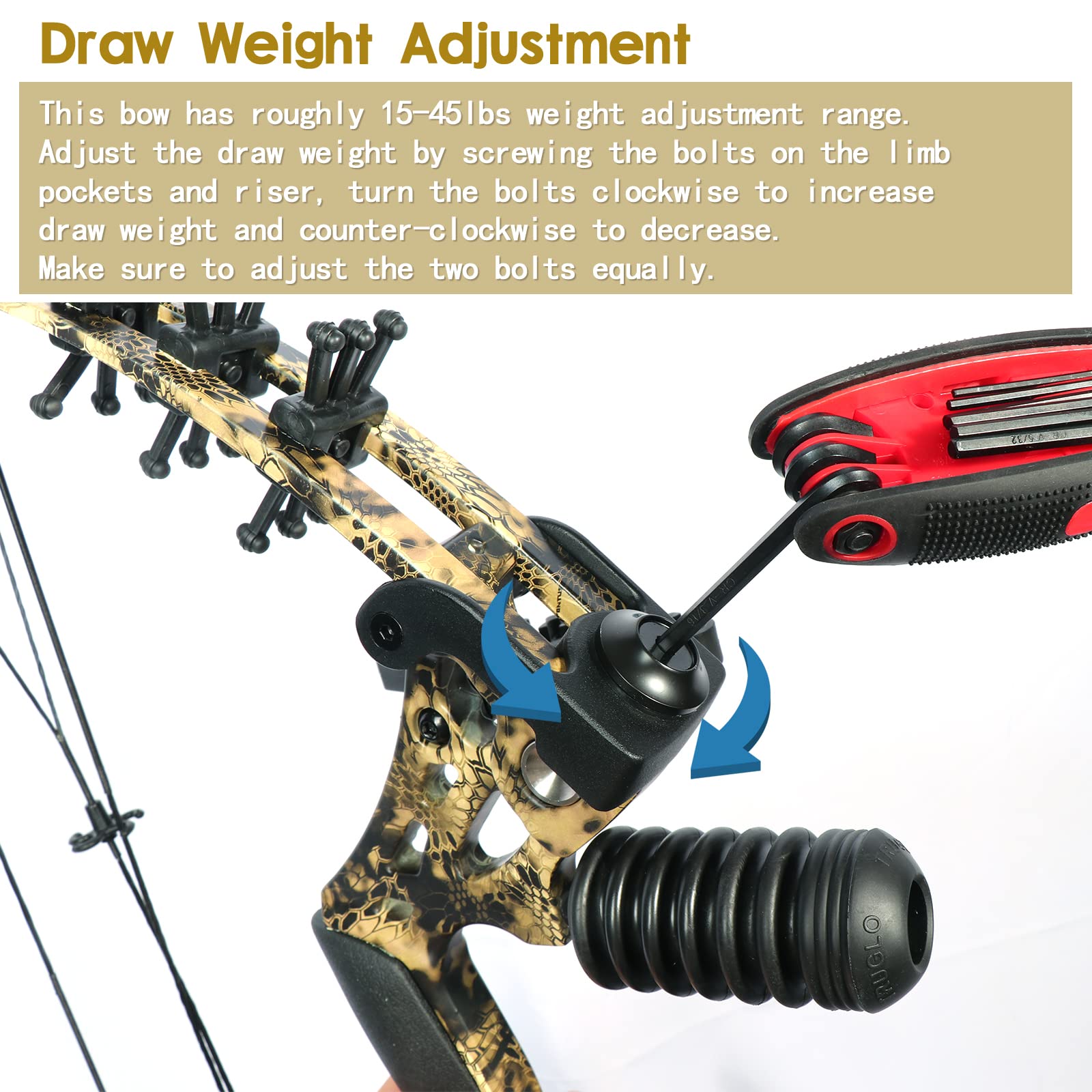 WUXLISTY Youth Compound Bow Set 15-45 Lbs for Teens and Beginner, Package with Archery Hunting Equipment, 5 Pin Sight, Max Speed 320fps, Adjustable, Right Hand, Snake Camo