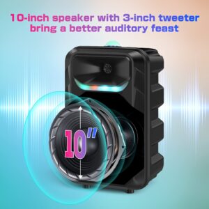 Portable Karaoke Machine for Adults and Kids with 2 Wireless Microphones New 10" Subwoofer PA Machines Bluetooth 5.0 Karaoke Speaker System with DJ Light for Outdoor Party