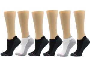 dr. motion womens low cut cushioned breathable compression ankle socks with arch support 6 pairs (4 black / 2 white)