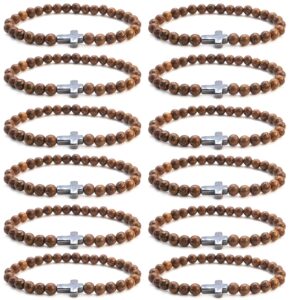 firazio 12pcs christian prayer beads bracelet for women mens wooden beads cross bracelet religious mala beaded bracelets fashion jewelry 6mm/8mm