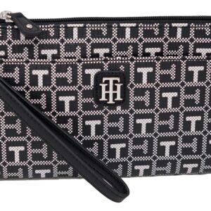 Tommy Hilfiger Women's Black White Logo Printed Medium Wristlet Wallet Clutch Bag