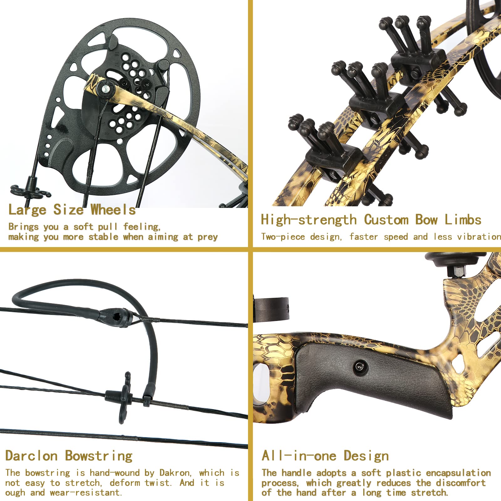 WUXLISTY Youth Compound Bow Set 15-45 Lbs for Teens and Beginner, Package with Archery Hunting Equipment, 5 Pin Sight, Max Speed 320fps, Adjustable, Right Hand, Snake Camo