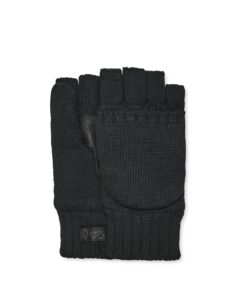 ugg knit flip mitten with leather palm patch black lg-xl