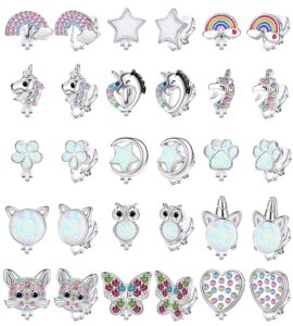 besteel 15 pairs clip on earrings set for women men non pierced ears cute assorted animal butterfly flower earrings set for mixed color painless non-piercing earrings pack, metal, cubic zirconia