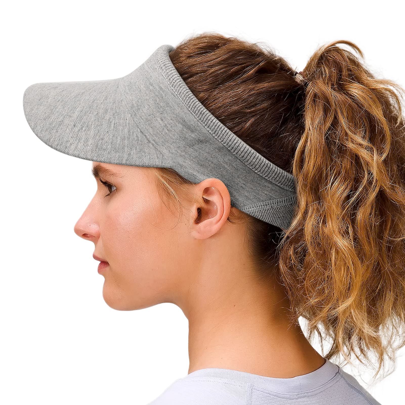 Winter Sport Sun Visors for Women Elastic Sports Hat Sun Protection Caps Knitted Cotton Ponytail Caps Golf Visor Hats Grey