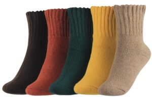 bensorts winter solid boots socks for women thick warm cozy crew socks 5 pair pack brown red green yellow khaki stocking stuffers gifts