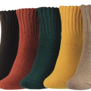 BenSorts Winter Solid Boots Socks for Women Thick Warm Cozy Crew Socks 5 Pair Pack Brown Red Green Yellow Khaki Stocking Stuffers Gifts