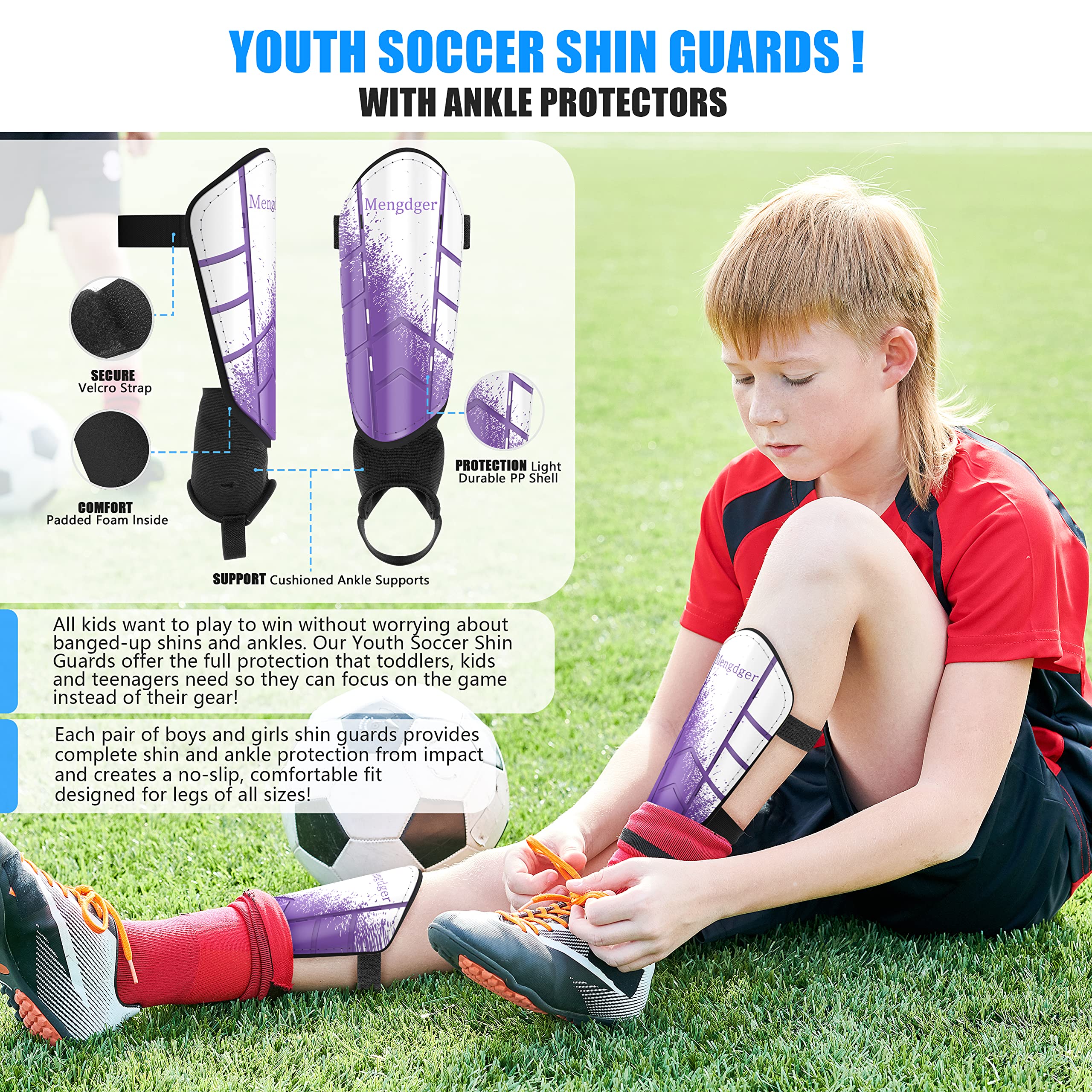 Shin Guards Soccer Youth with Ankle Protection Shin Pads for Kids Girls Boys Toddler S Size