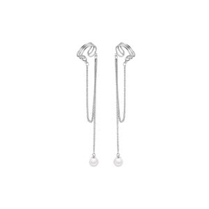 sluynz 925 sterling silver no piercing cuff earrings chain for women wrap earrings pearl tassel clip on ear (a-silver1)