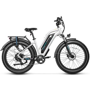 magicycle 750w electric bike for adults 7 speeds e bike 26'' fat tire electric bike 52v 20ah 28 mph step-thru electric mountain bike up to 80 miles - pearl white