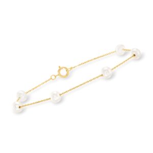 ross-simons 5-5.5mm cultured pearl station bracelet in 14kt yellow gold. 7 inches