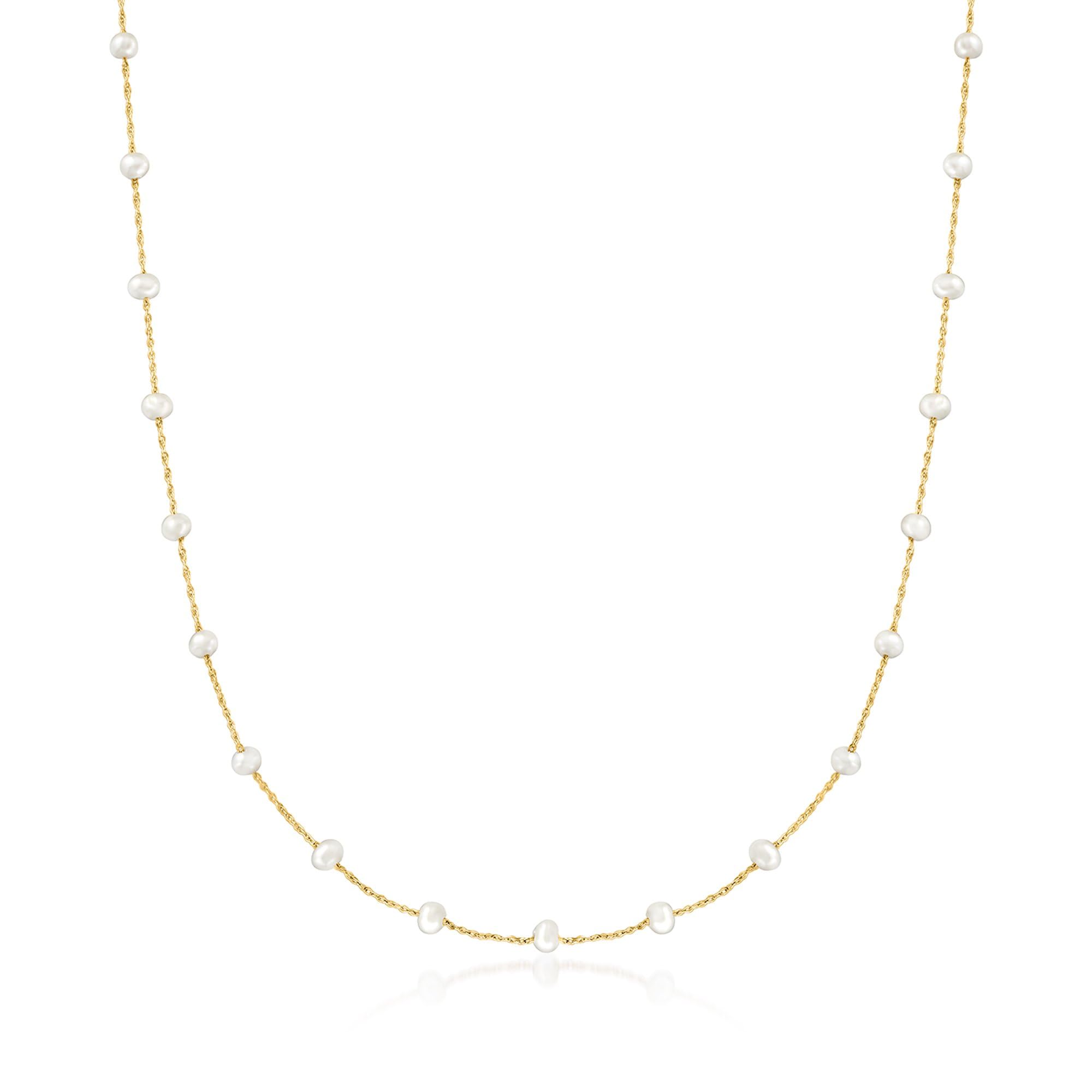 RS Pure by Ross-Simons 3-3.5mm Cultured Pearl Station Necklace in 14kt Yellow Gold. 16 inches