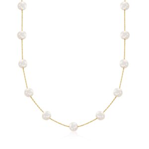 ross-simons 7-7.5mm cultured pearl station necklace in 14kt yellow gold. 16 inches