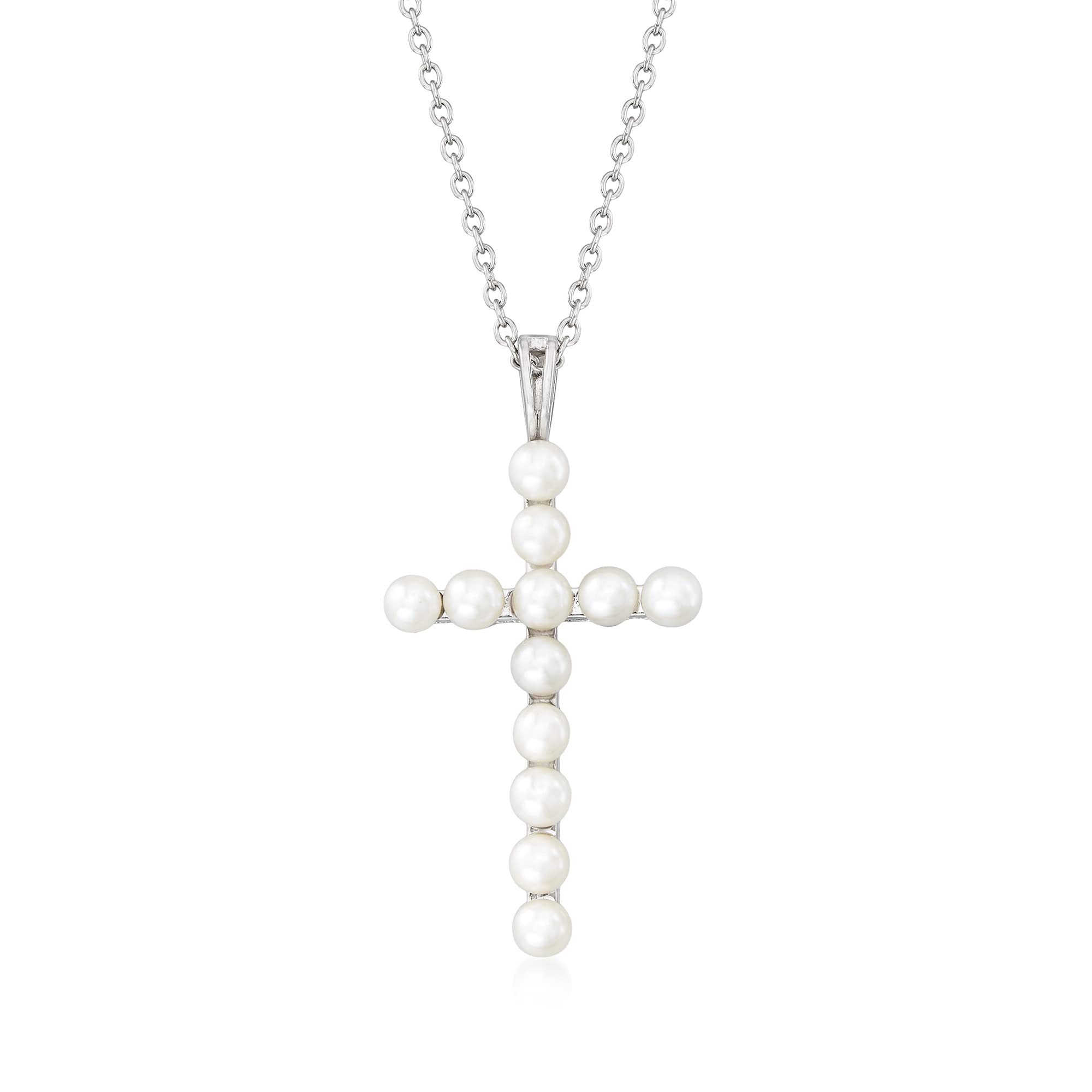 Ross-Simons 3.5-4mm Cultured Pearl Cross Pendant Necklace in Sterling Silver. 18 inches