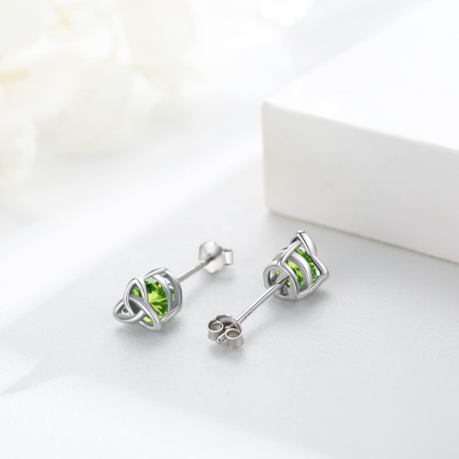 Celtic Peridot Green Earrings Sterling Silver Augest Birthstone Studs Earrings Celtic Jewelry Gifts Celtic Knot Earrings for Women Wife Birthday