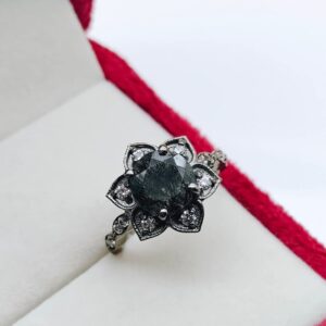 Rings For Women Natural Black Rutilated Quartz Ring Salt And Pepper Diamond Ring-Round Cut Black Quartz Ring, Gift Beautiful Wedding Ring BY FOREVER GEMS & JEWELS