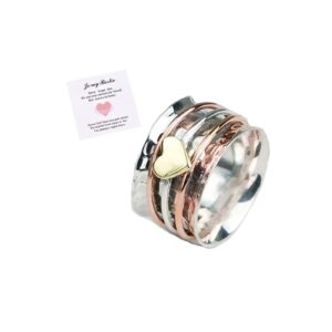 niqipok self love spinner heart ring two color rotating heart ring anxiety relief band ring fidget spinning ring jewelry gifts for women men lovers couples (10)