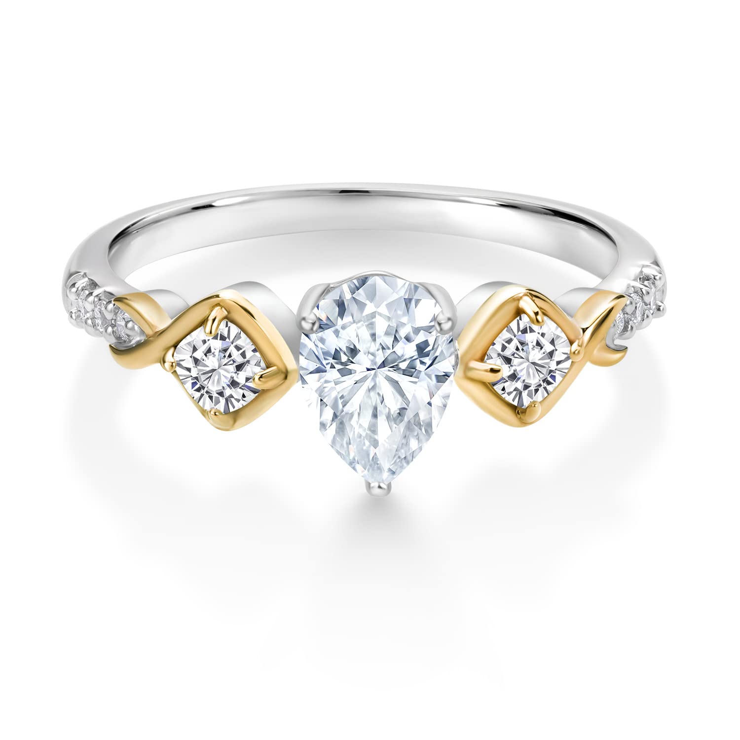 Gem Stone King 925 Sterling Silver and 10K Yellow Gold White Moissanite and White Lab Grown Diamond Women Engagement Ring (0.98 Cttw, Available In Size 5, 6, 7, 8, 9)